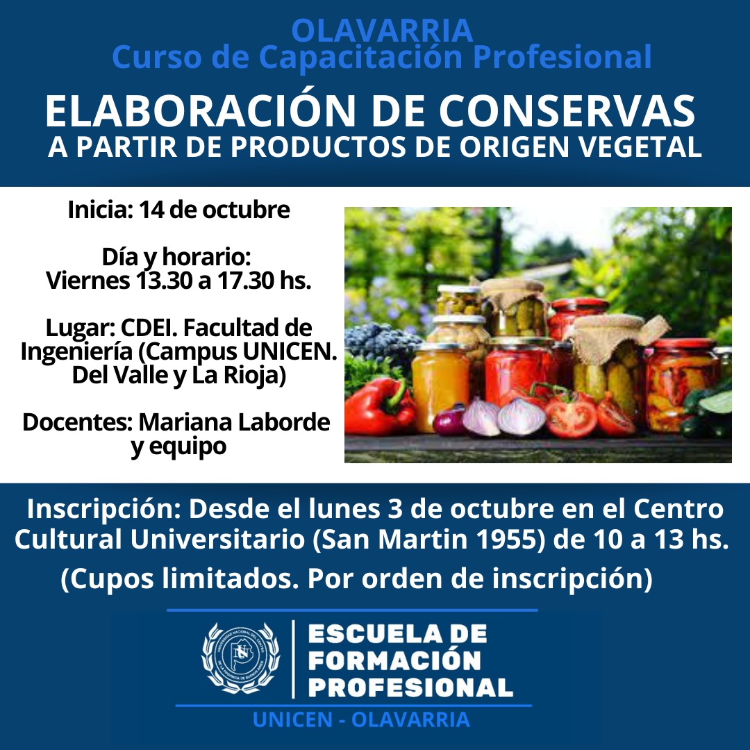 Curso de Capacitación Profesional elaboración conservas vegetales | UNICEN